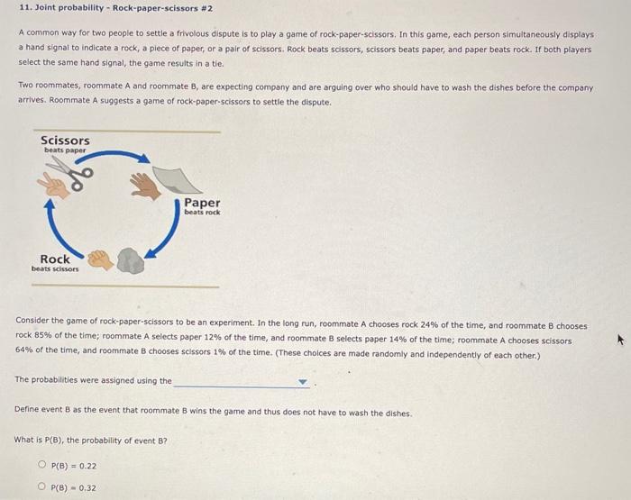 Solved 11. Joint probability - Rock-paper-scissors #2 A | Chegg.com