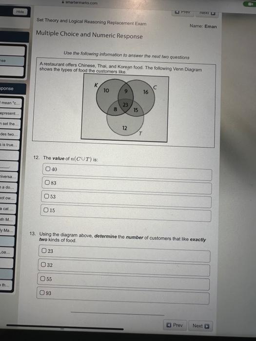 Solved Multiple Choice and Numeric Response Use the | Chegg.com