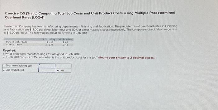 Solved Exercise 2-5 (Static) Computing Total Job Costs and | Chegg.com