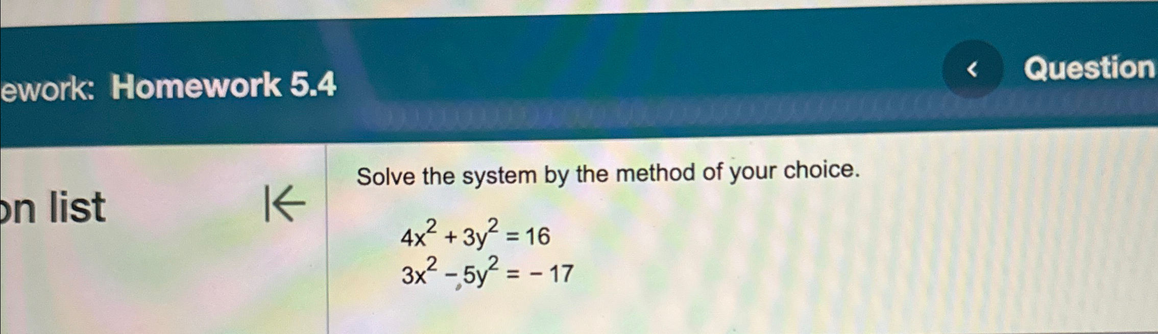 Ework Homework 5 4questionsolve The System By The