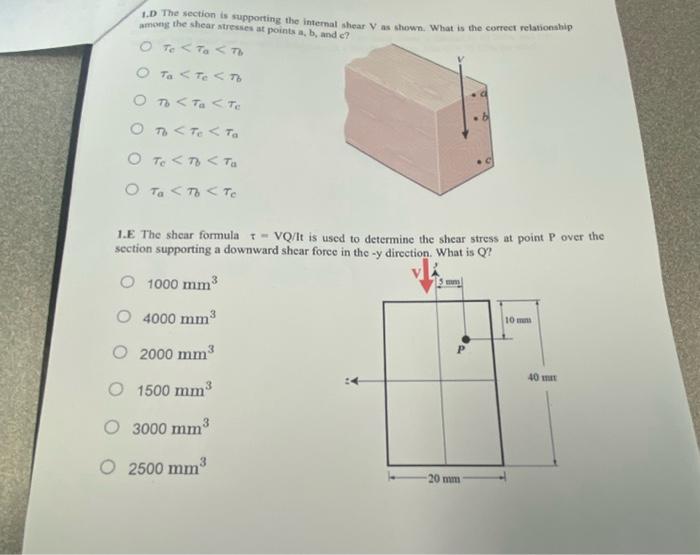 Solved 1.D The section is supporting the internal shear V as | Chegg.com
