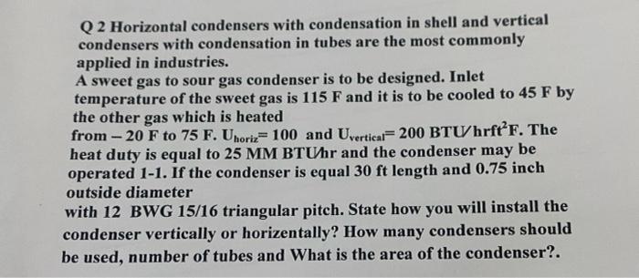 Solved Q 2 Horizontal condensers with condensation in shell | Chegg.com