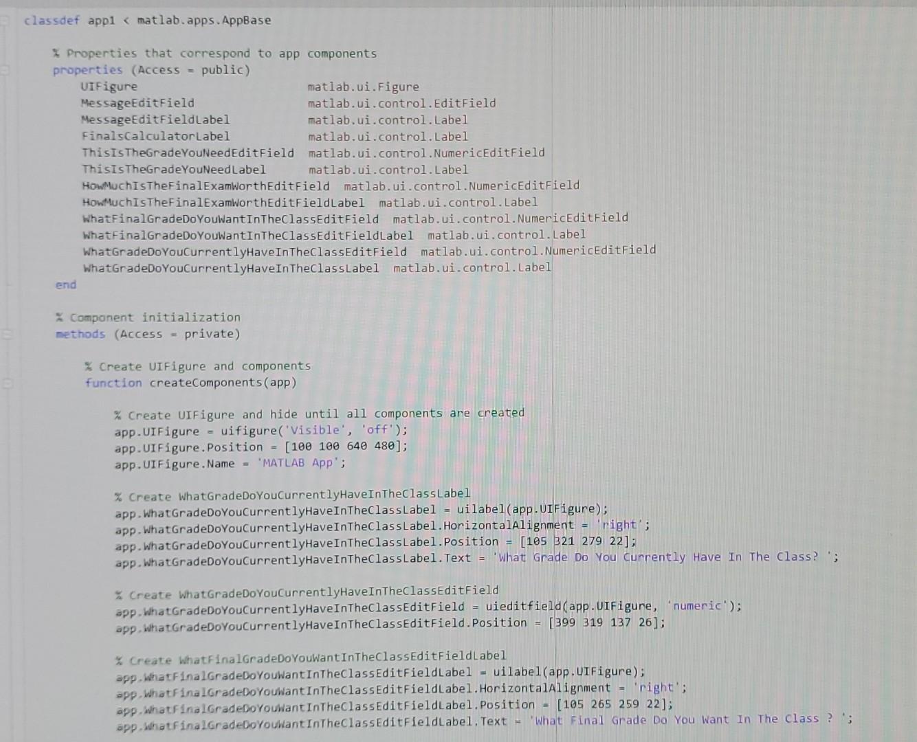 I am trying to create a Matlab app for a finals | Chegg.com