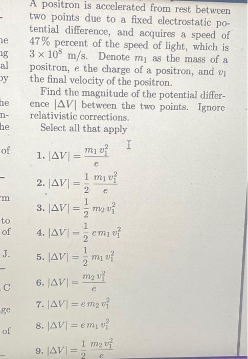 Solved A positron is accelerated from rest between two | Chegg.com