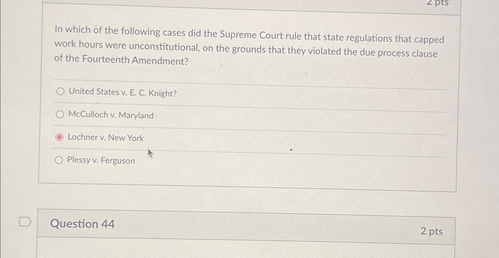 Solved In which of the following cases did the Supreme Court | Chegg.com