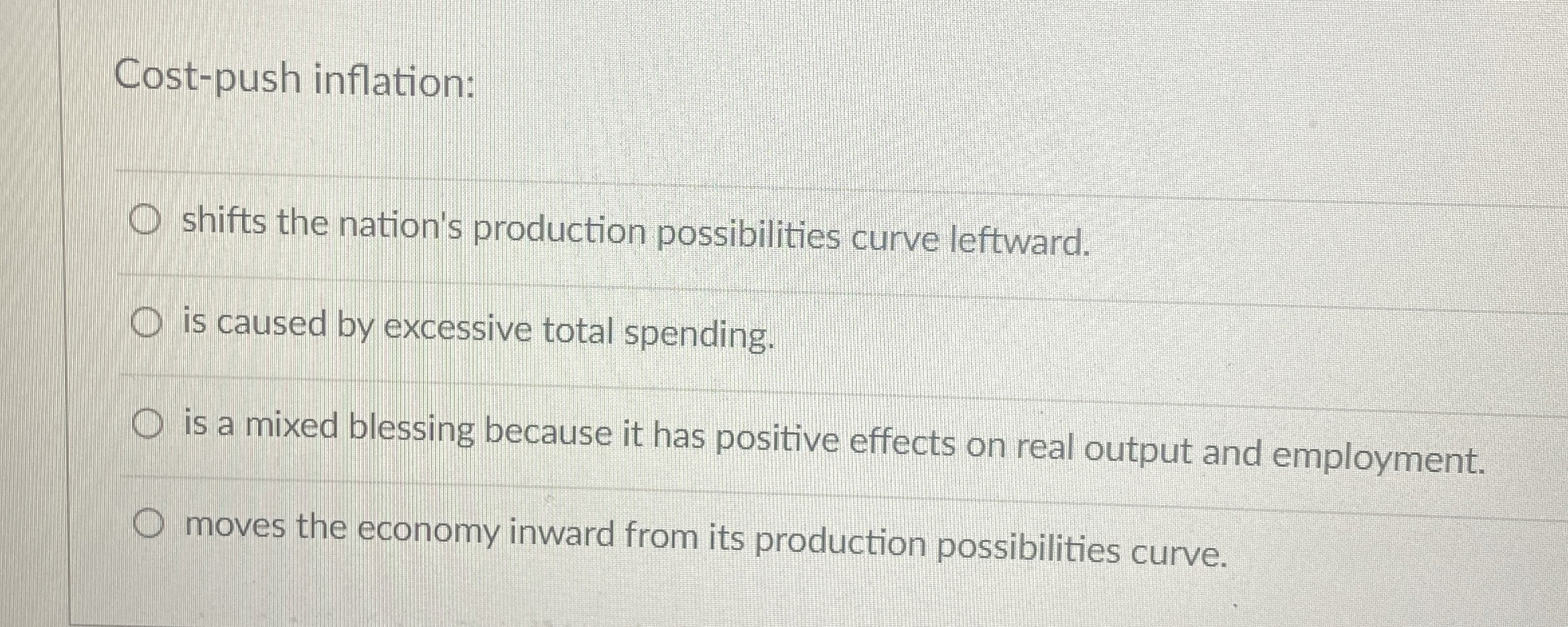 Solved ost-push inflation:shifts the nation's production | Chegg.com