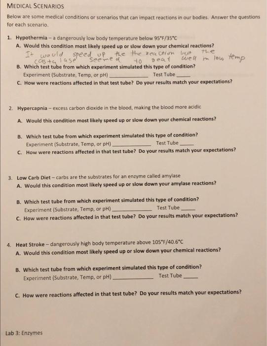 MEDICAL SCENARIOS Below are some medical conditions | Chegg.com