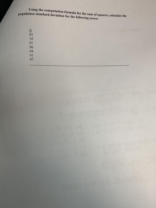 Solved Using the computation formula for the sum of squares, | Chegg.com