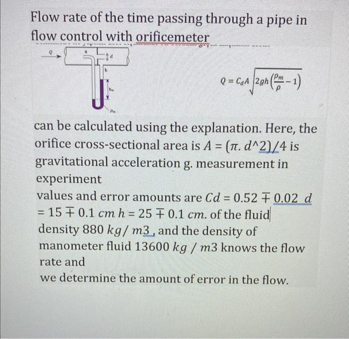 Solved Flow rate of the time passing through a pipe in flow | Chegg.com