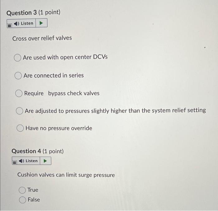 Solved Question 3 (1 point) Listen Cross over relief valves | Chegg.com