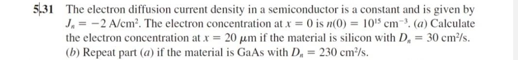 Solved 1 The electron diffusion current density in a | Chegg.com