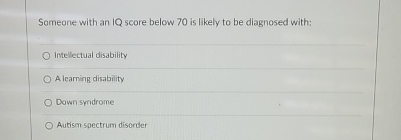 Solved Someone with an IQ score below 70 ﻿is likely to be | Chegg.com