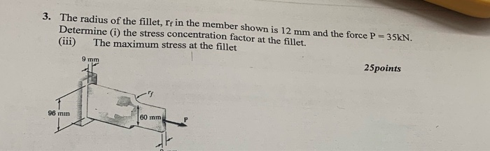Solved 3. The radius of the fillet, fin the member shown is | Chegg.com