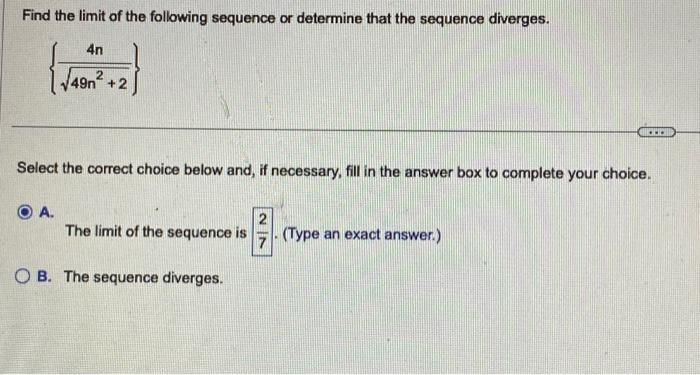 Solved Find the limit of the following sequence or determine | Chegg.com