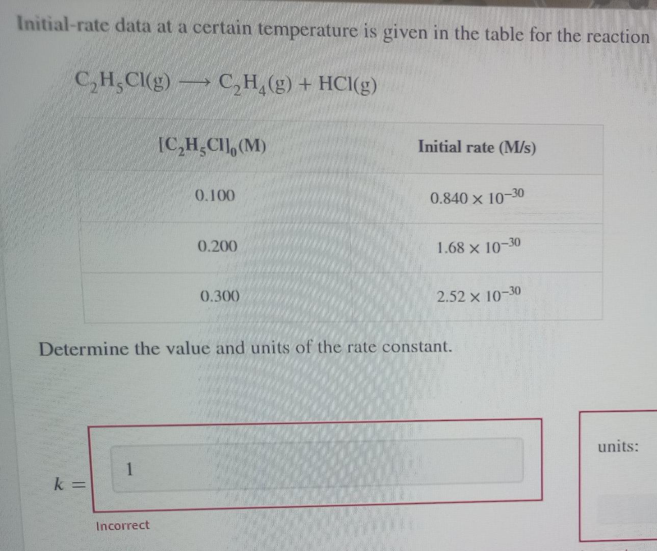 Solved Determine the value and units of the rate constant. | Chegg.com