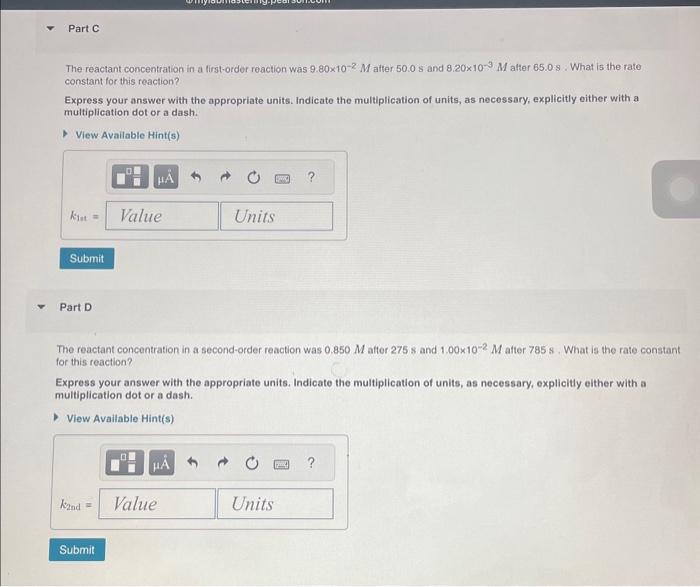 Solved part b- What was the initial reactant concentration | Chegg.com