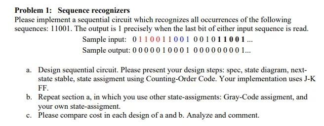 Solved Problem 1 Sequence Recognizers Please Implement A 