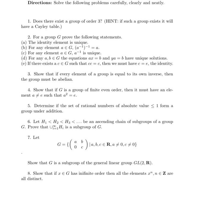 Solved Directions: Solve the following problems carefully, | Chegg.com