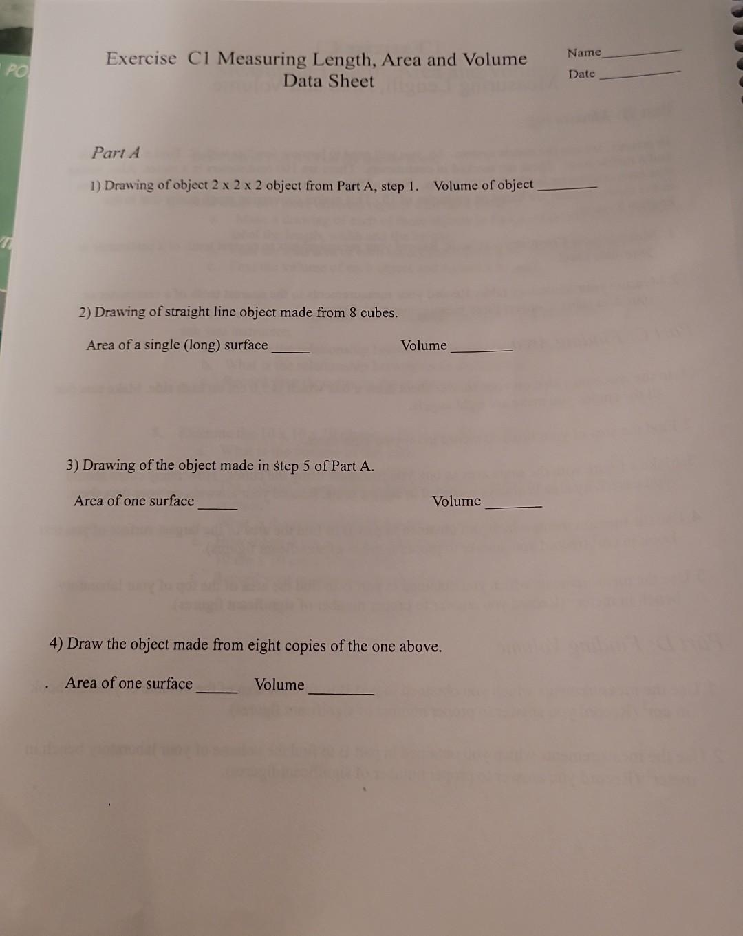 Solved Exercise Cl Measuring Length, Area and Volume Name | Chegg.com