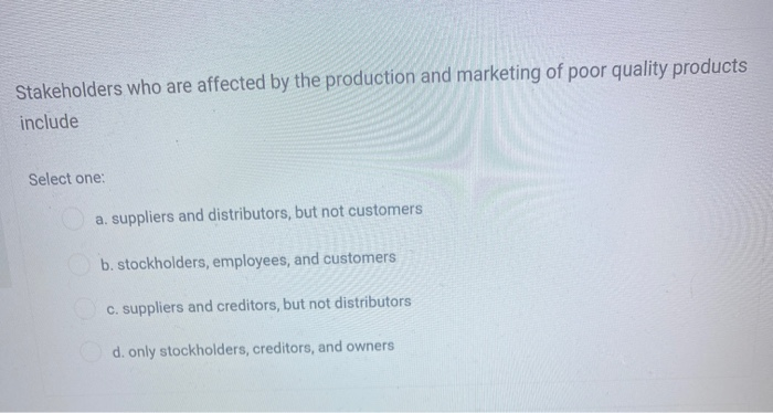 Solved Stakeholders who are affected by the production and | Chegg.com