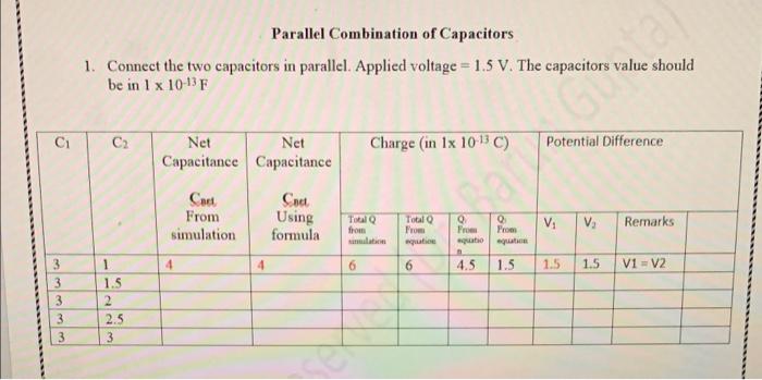 Solved Parallel Combination of Capacitors 1. Connect the two | Chegg.com