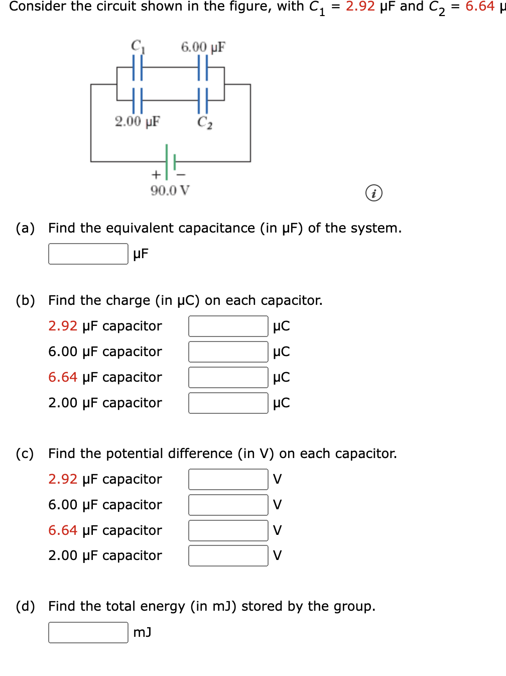 \mu F \mu F\mu C 2.92\mu F capacitor\mu C6.00\mu F | Chegg.com