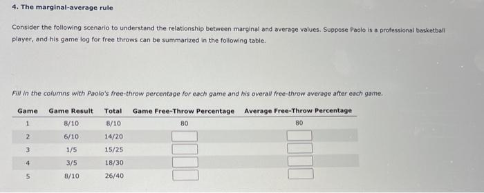 Solved 4. The marginal-average rule Consider the following | Chegg.com