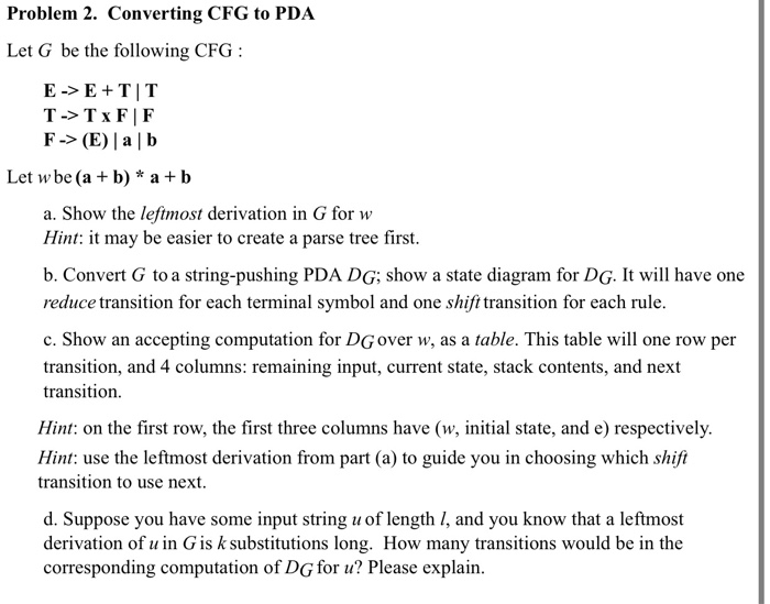 Problem 2. Converting CFG to PDA Let G be the | Chegg.com