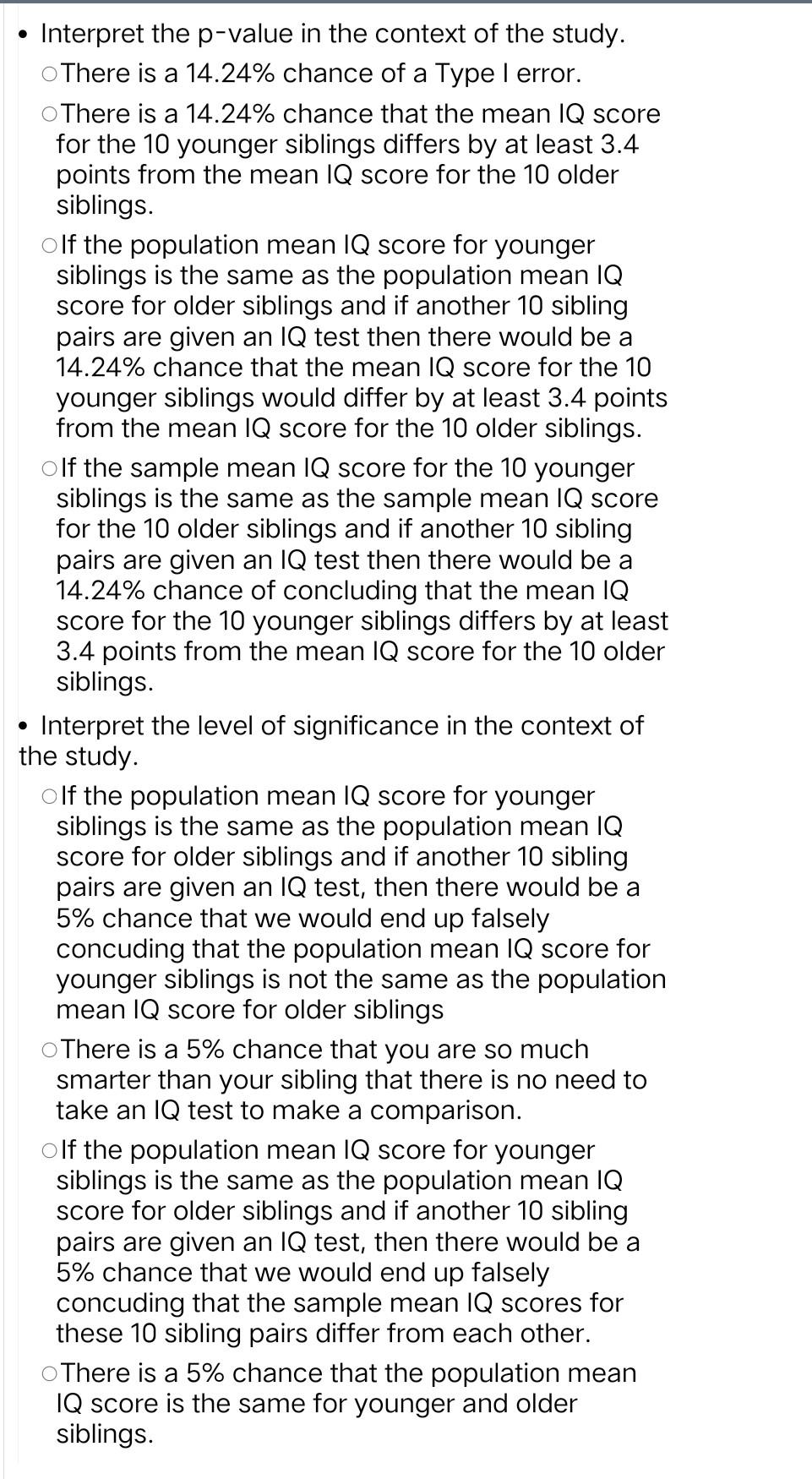 Solved On average is the younger sibling's IQ different from | Chegg.com