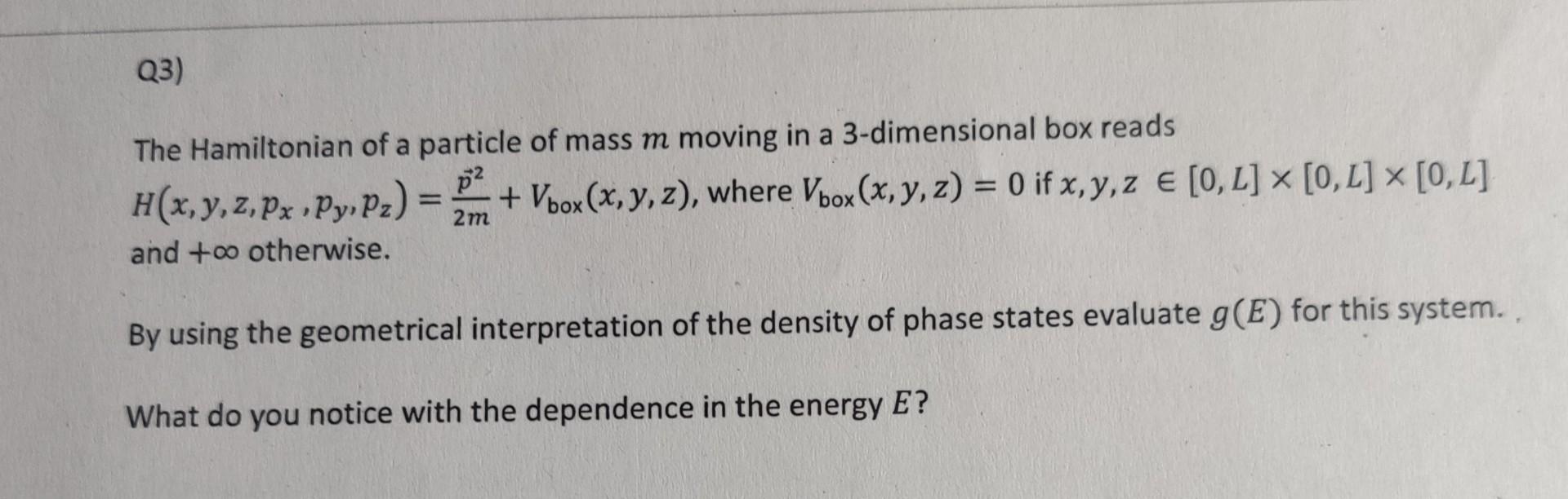 Solved The Hamiltonian of a particle of mass m moving in a | Chegg.com