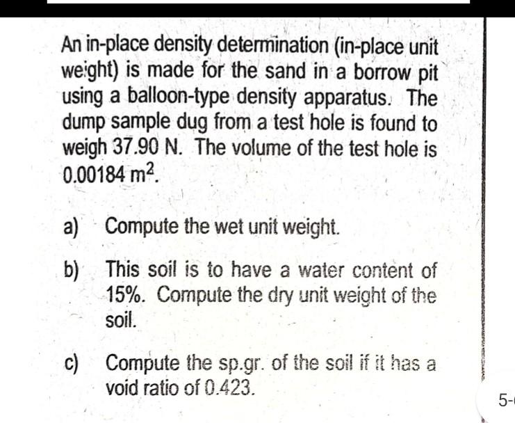 Solved An in-place density determination (in-place unit | Chegg.com