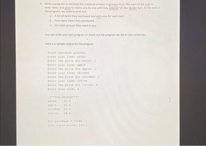 Solved 4. Write a program to simulate the checkout process | Chegg.com