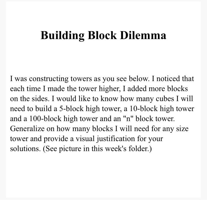 Solved Building Block Dilemma I was constructing towers as | Chegg.com