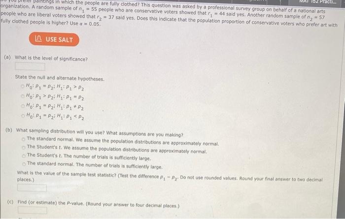 Solved organization. A random sample of n1=55 people who are | Chegg.com