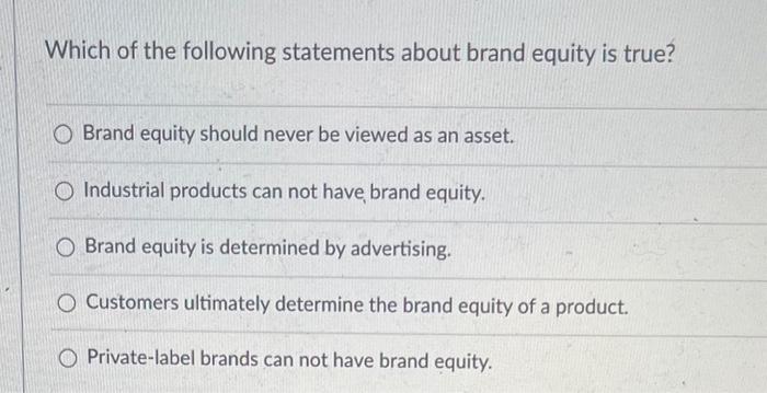 Solved Which of the following statements about brand equity | Chegg.com