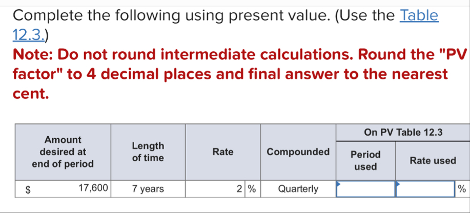 Solved Complete the following using present value. (Use the | Chegg.com