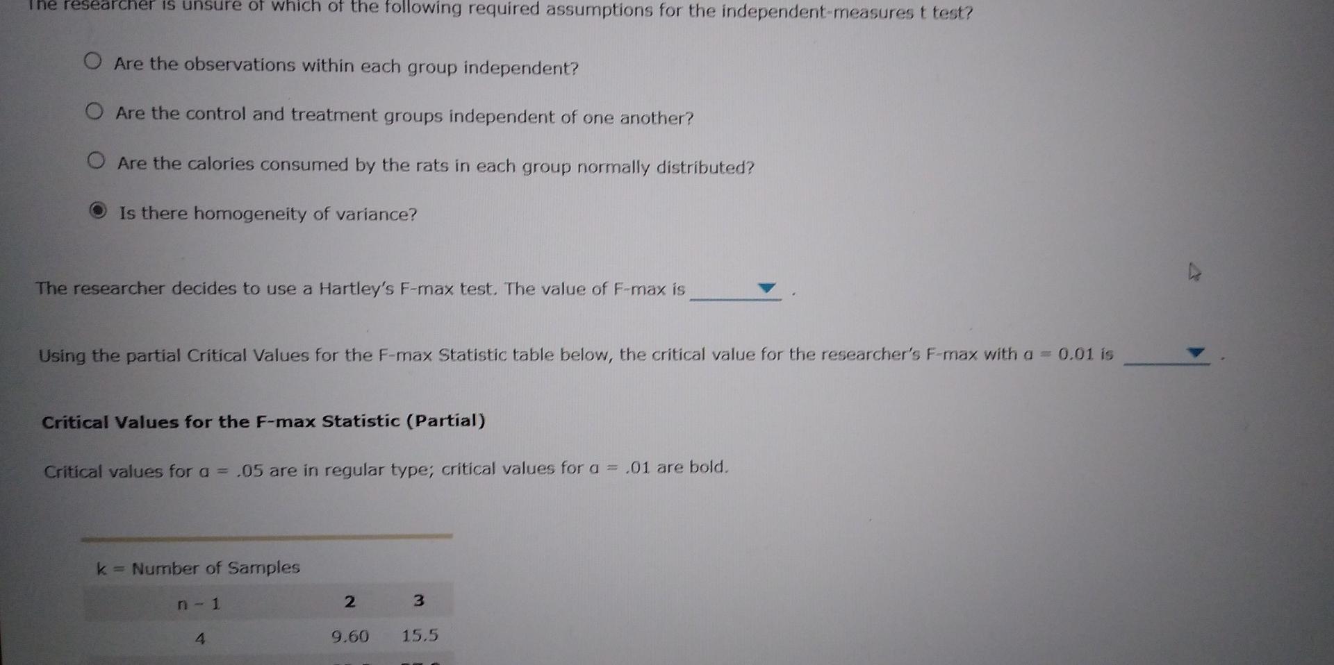 Solved 8. Testing for homogeneity of variance A researcher | Chegg.com