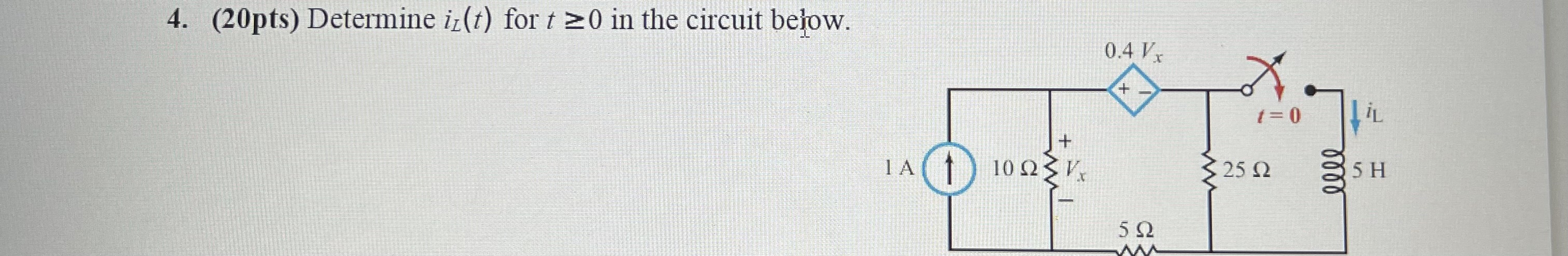 Solved (20pts) ﻿Determine iL(t) ﻿for t≥0 ﻿in the circuit | Chegg.com