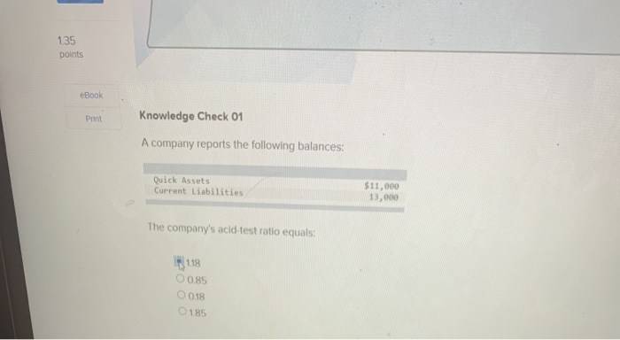 Solved 135 points eBook P Knowledge Check 01 A company | Chegg.com