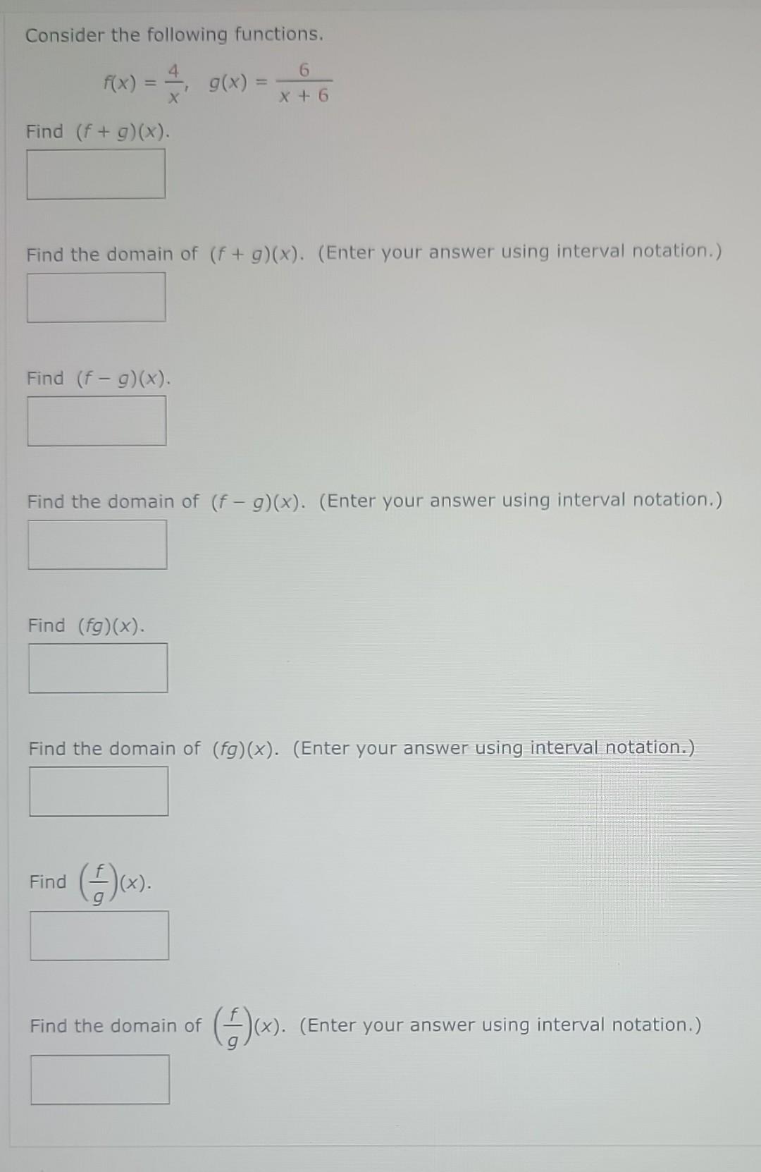 Solved Consider the following functions. f(x)=x4,g(x)=x+66 | Chegg.com