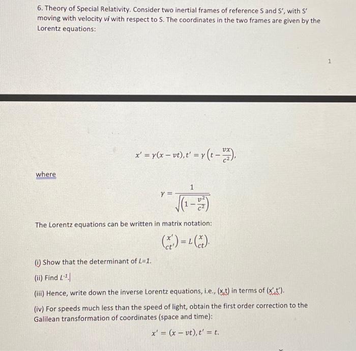 Solved 6. Theory of Special Relativity. Consider two | Chegg.com