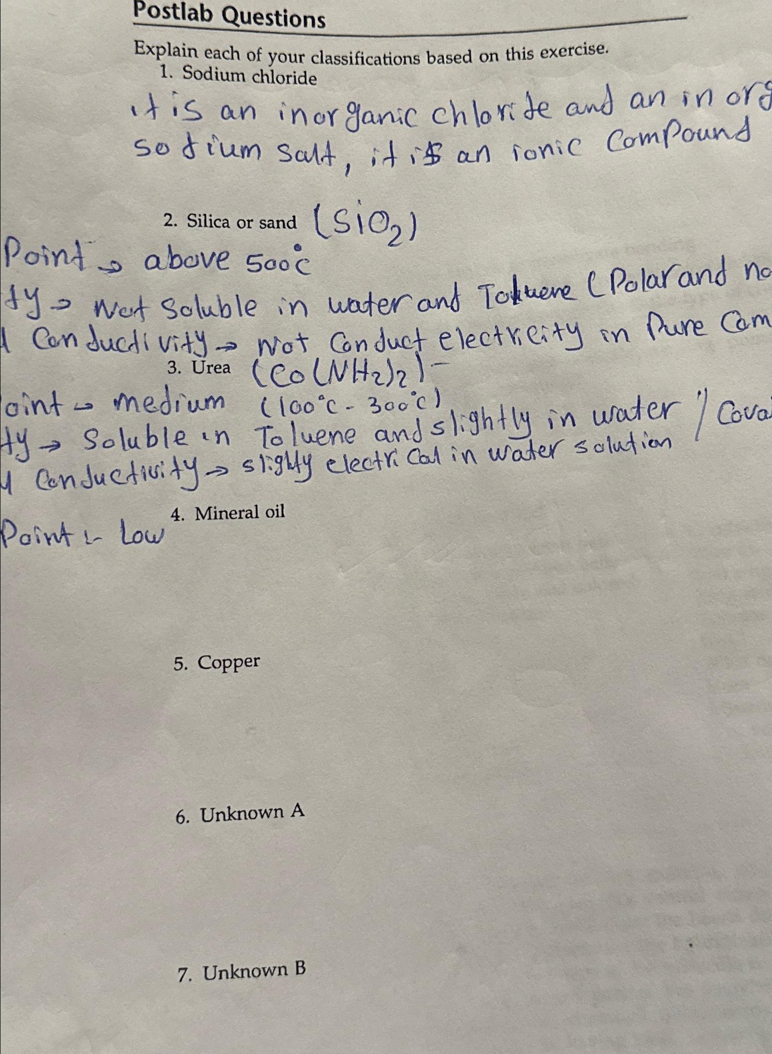 Solved Postlab Questions\\nExplain each of your | Chegg.com
