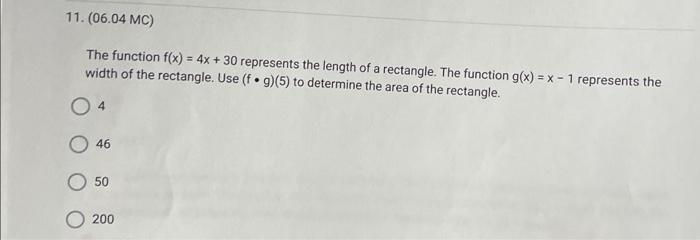 Solved The function f(x)=4x+30 represents the length of a | Chegg.com
