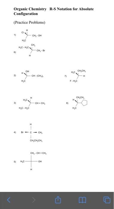 Solved Organic Chemistry R-S Notation for Absolute | Chegg.com