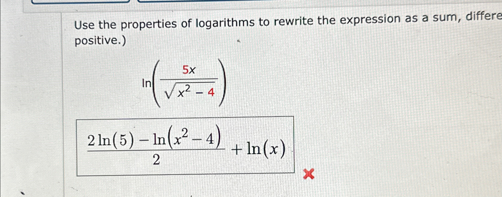 Solved Use the properties of logarithms to rewrite the | Chegg.com