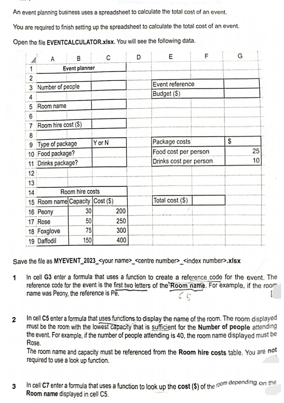 Solved An event planning business uses a spreadsheet to | Chegg.com