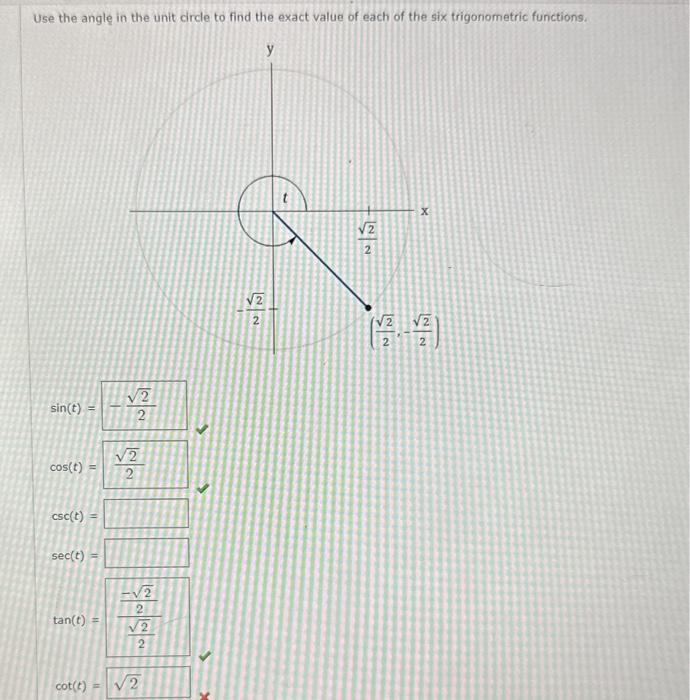 Solved Use the angle in the unit circle to find the exact | Chegg.com