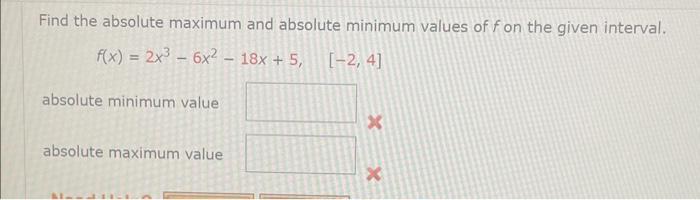 Solved Find the absolute maximum and absolute minimum values | Chegg.com