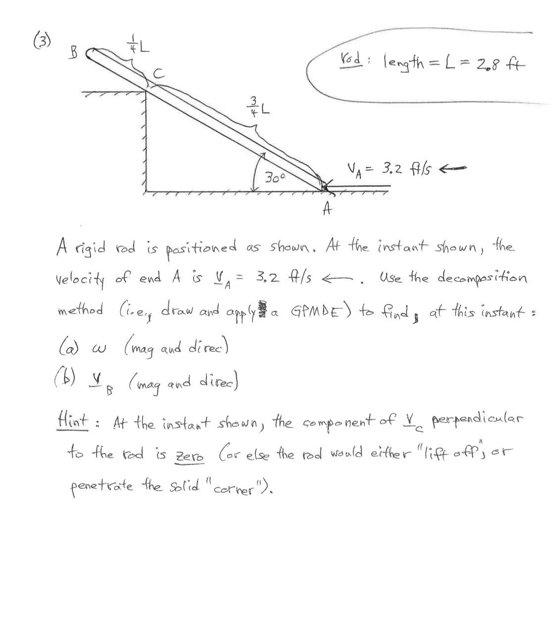 Solved (3)A rigid rod is positioned as shown. At the instant | Chegg.com