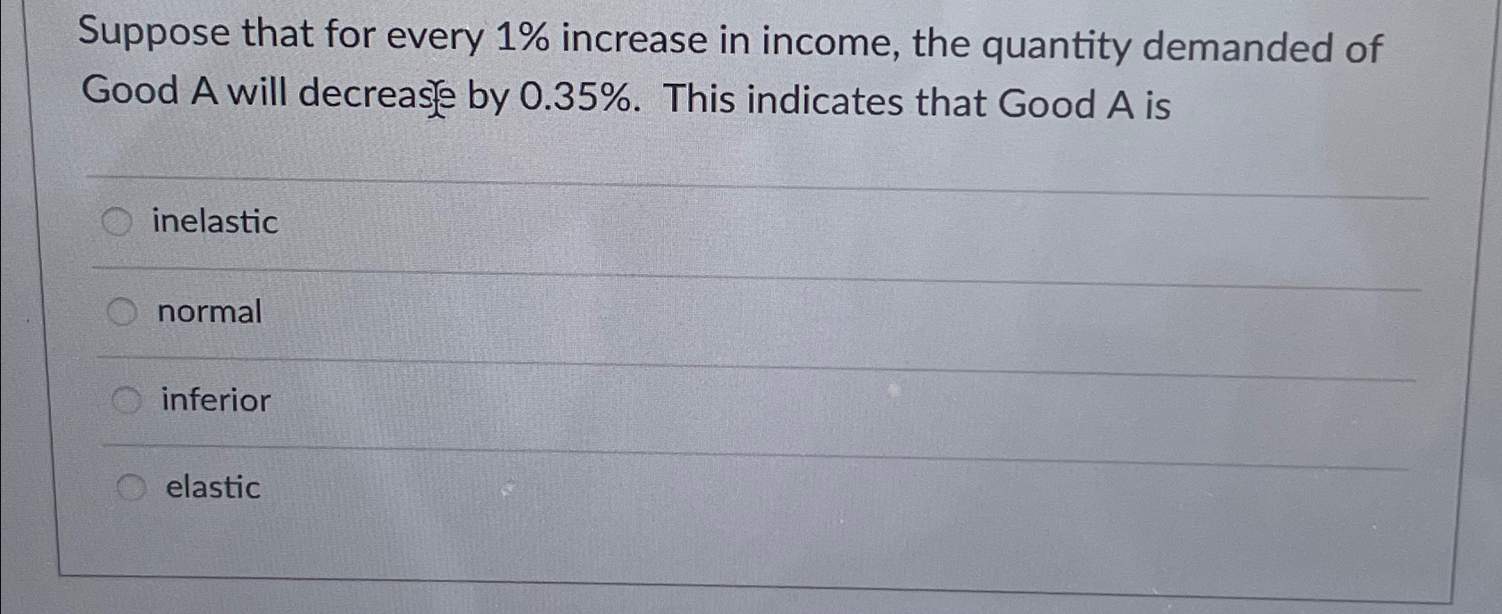 Solved Suppose that for every 1% ﻿increase in income, the | Chegg.com